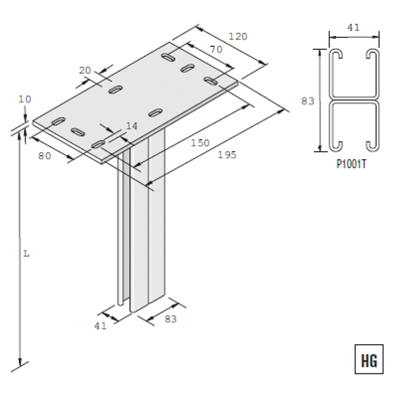 HBH - Vertical Support With Channel P1001T - Kernow Fixings